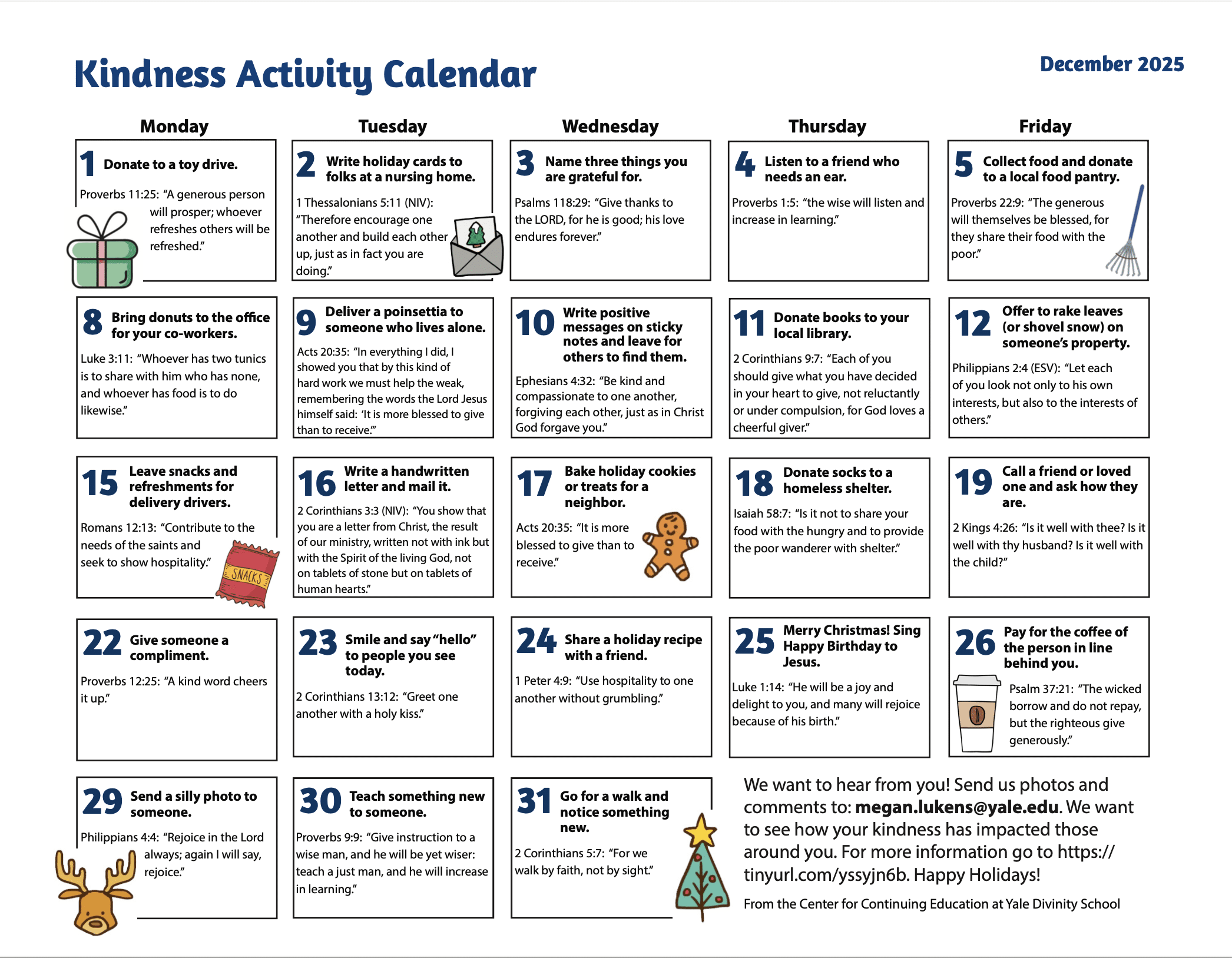Kindness Activity Calendar — Yale Youth Ministry Institute